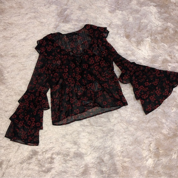 Endless Rose | Tops | Endless Rose Tiered Bell Sleeve Sheer Floral Top ...
